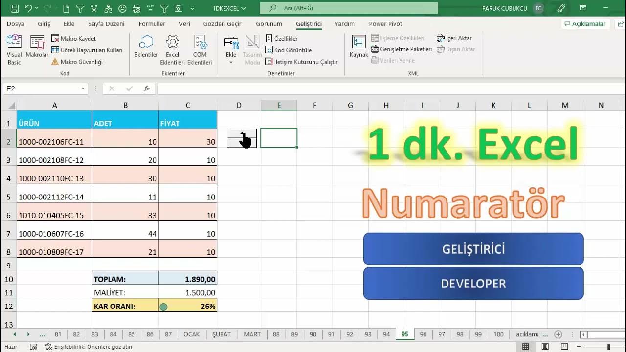 Excel 1 Dakika - Numaratör - YouTube
