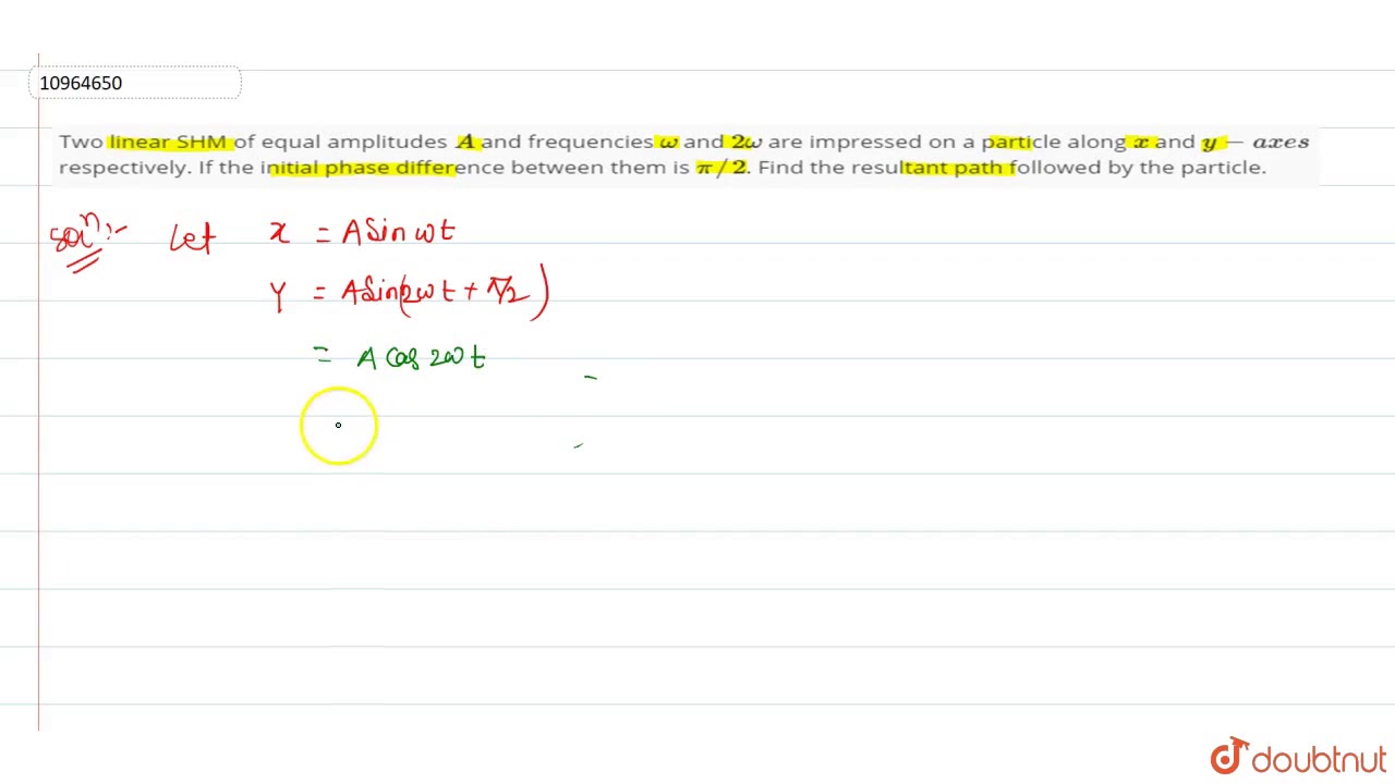 Two linear SHM of equal amplitudes `A` and frequencies `omega` and ...