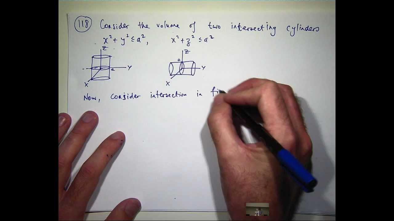 Volume of intersecting cylinders via triple integrals - YouTube