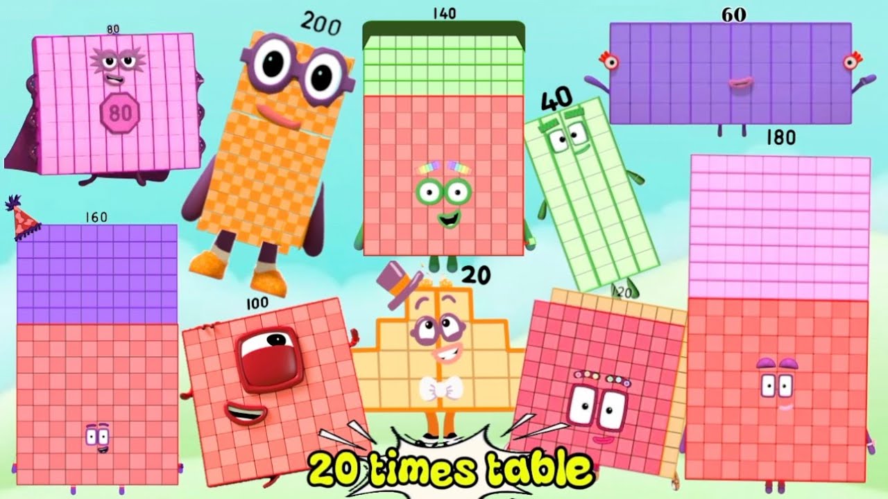 NUMBERBLOCKS 20 TIMES TABLE | LEARN TO COUNT BIG NUMBERS | MULTIPLICATION TABLE | hello george ...