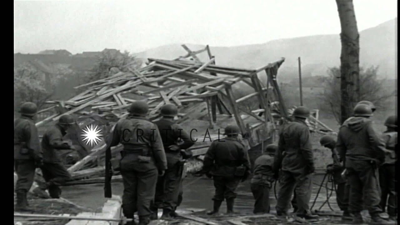 US Army 90th Infantry Prepares A Treadway Bridge To Cross A River Near Kunitz Ge HD Stock us-army-90th-infantry-prepares-a-treadway-bridge-to-cross-a-river-near-kunitz-ge-hd-stock