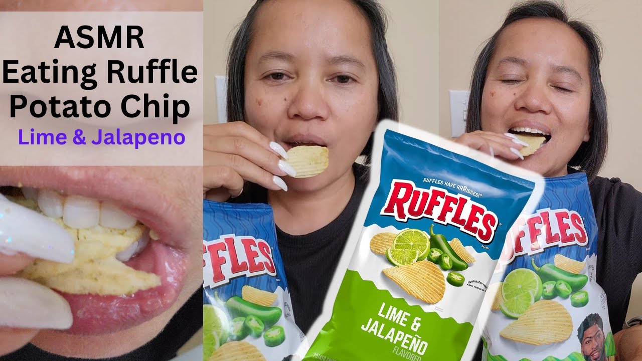 Chomping on Ruffles Lime Jalepanos Potato Chips. Soft crunching chewing ...