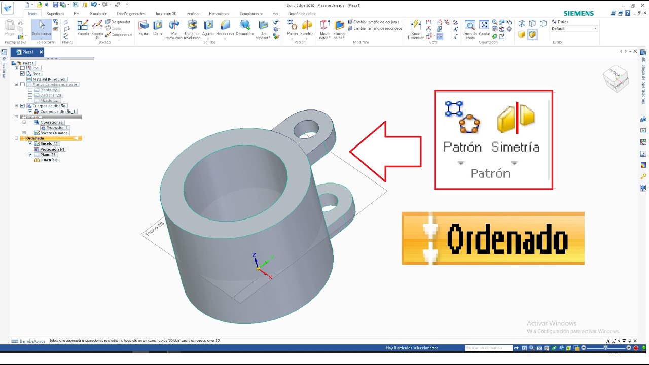 Simetría en ORDENADO en Solid Edge 2020 - YouTube
