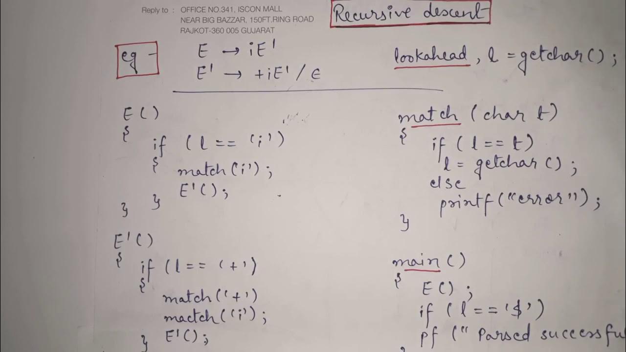 10. Recursive Descent Parsing in compiler design | Operator Precedence Parsing table Examples ...