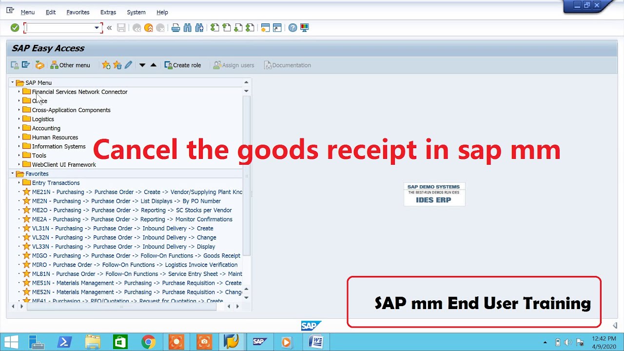 How to Cancel the goods receipt in sap mm - YouTube