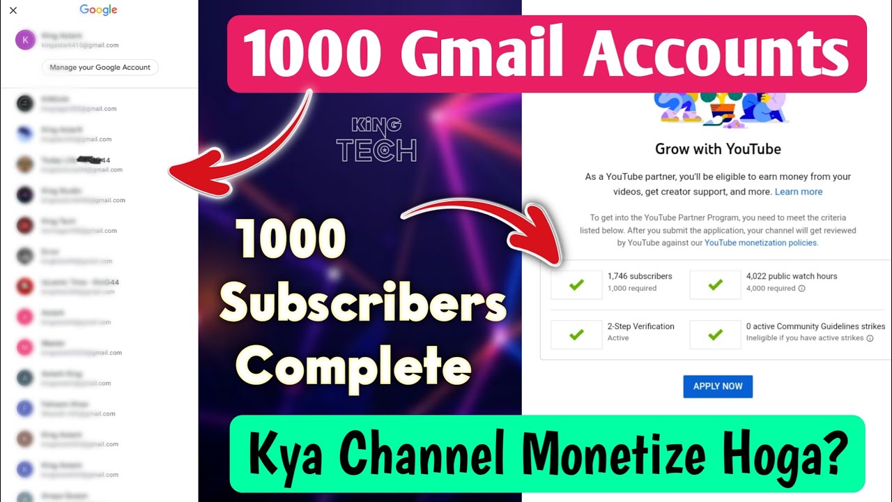 1000 GMAIL - 1000 SUBSCRIBERS Complete | Kya Channel Monetize Hoga ...