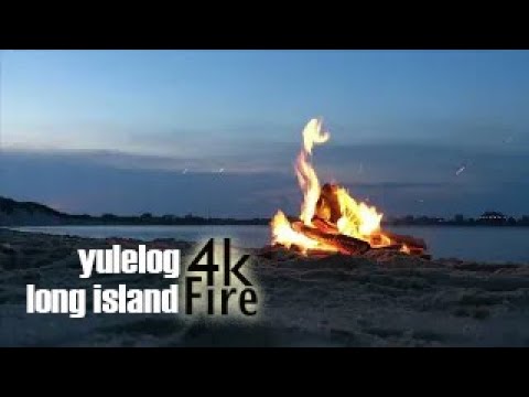 **3.01 HRS** 4K Dusk Outdoor Beach Fire, Campfire - Yule Log Long Island