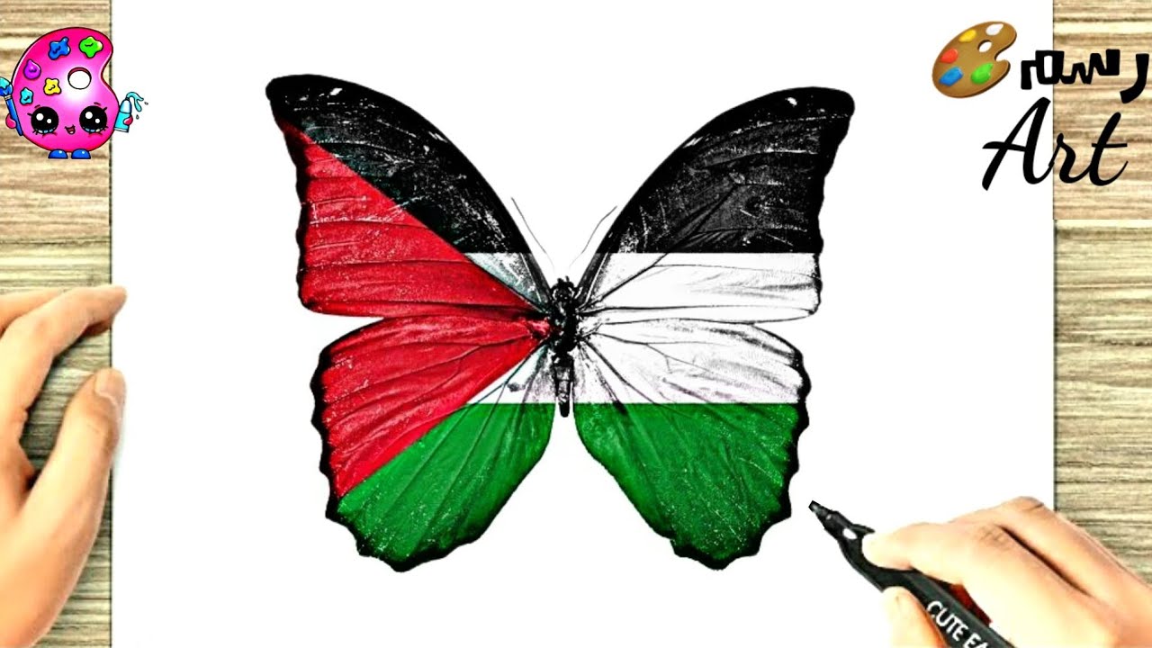 رسم علم فلسطين | رسم فراشة | رسم عن فلسطين | How to draw a butterfly ...
