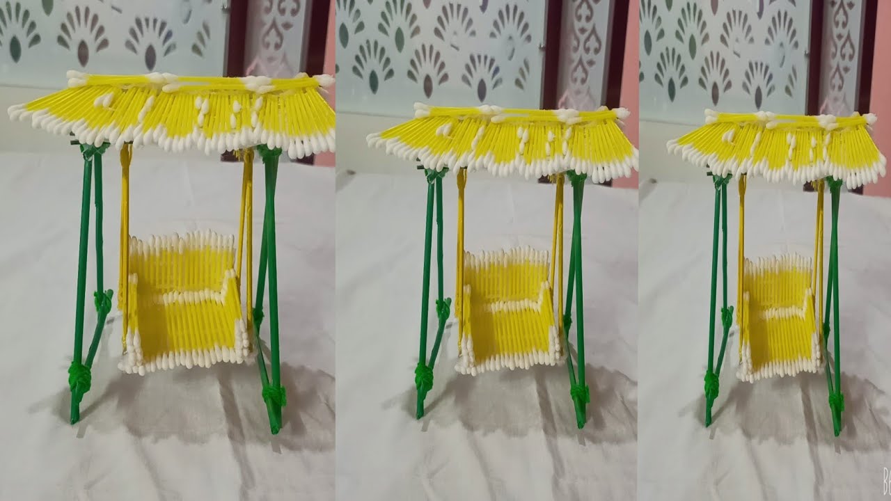 Earbuds Art and Craft Ideas // How to make Earbuds Miniature Swing ...