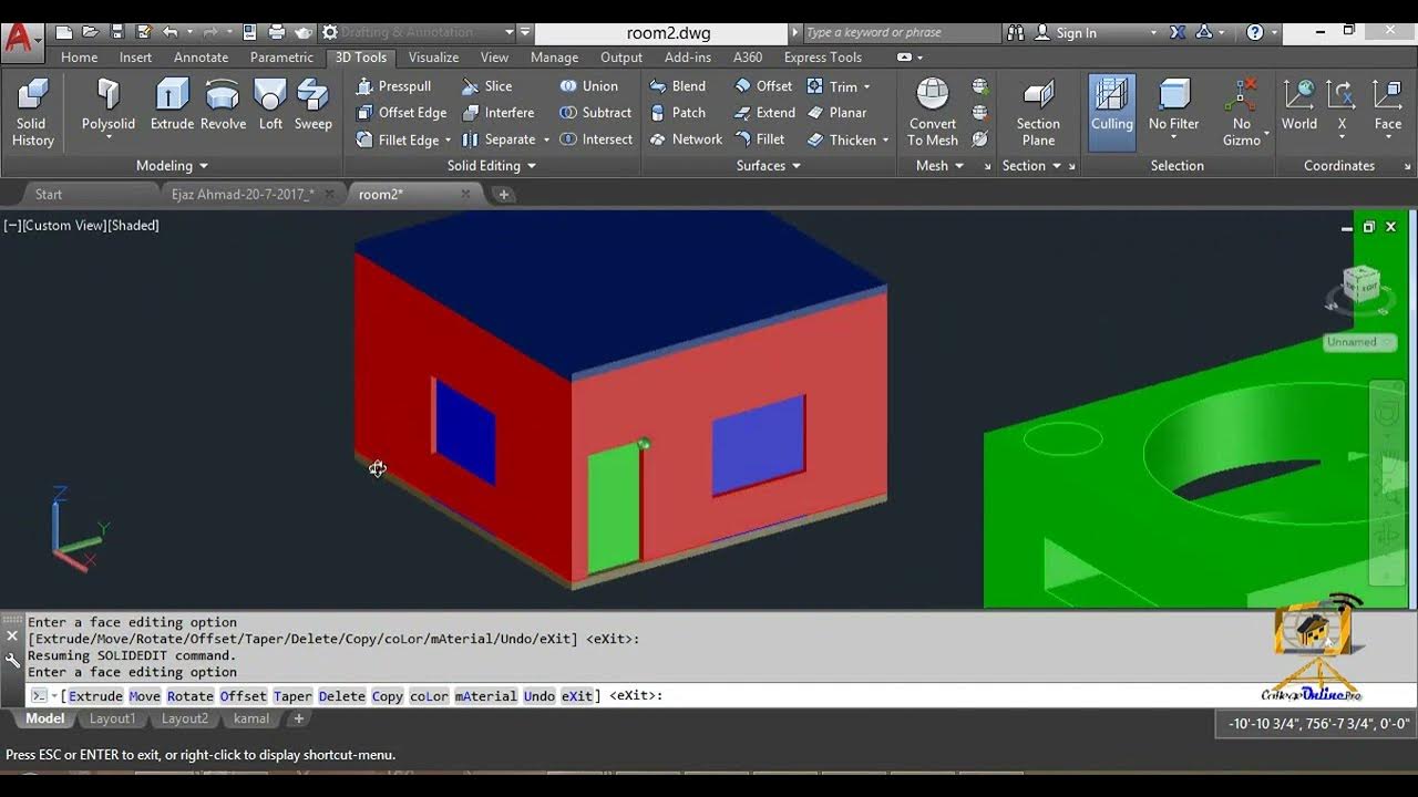 Lecture 9 How to use Press pull | Slice | Extrude face |move face Command in AutoCAD 2017 - YouTube