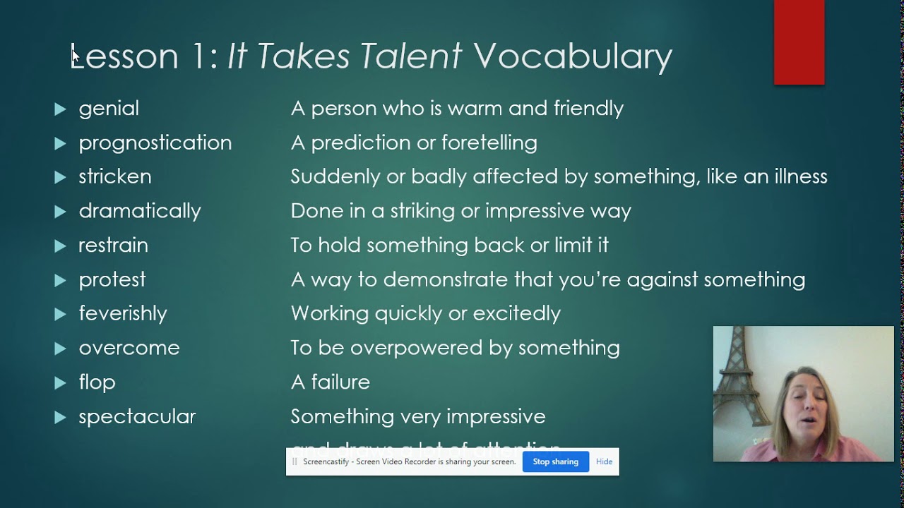 Lesson 1: It Takes Talent Vocabulary - YouTube