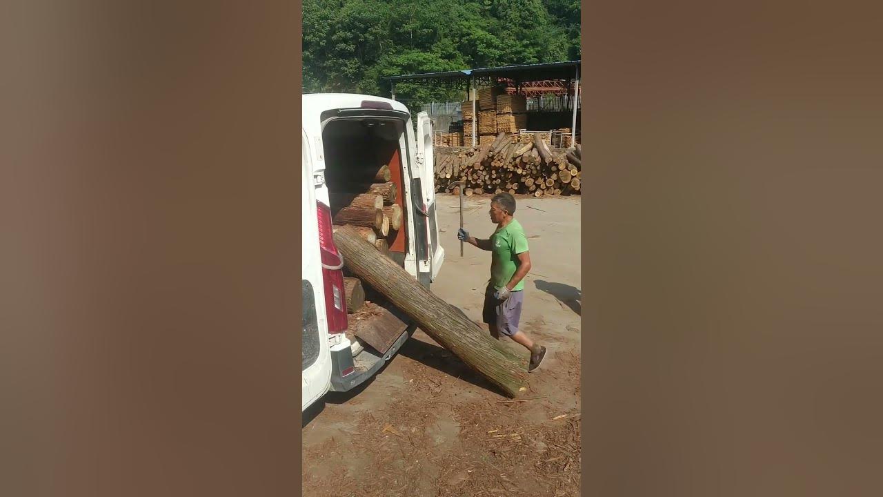 Manually Unloading Heavy Log Wood ! - YouTube