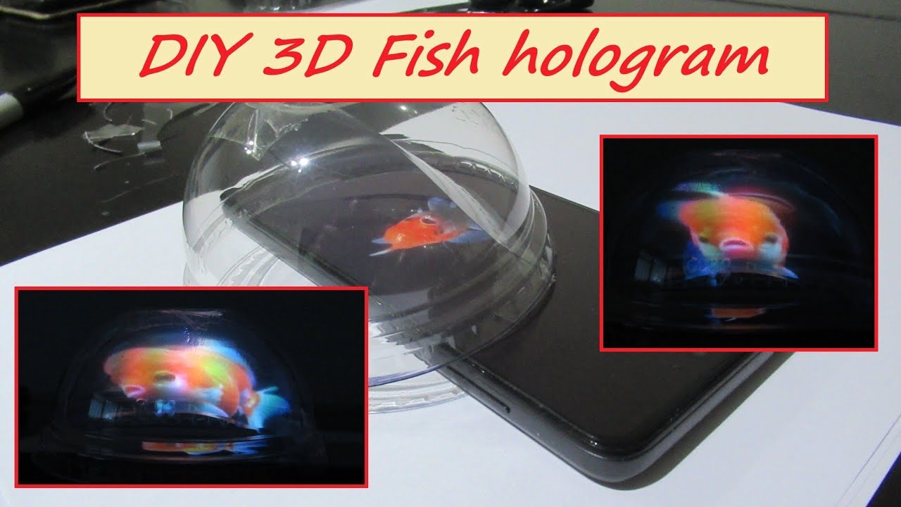 DIY 3D Fish hologram with the top of a drinks cup and some cut up ...