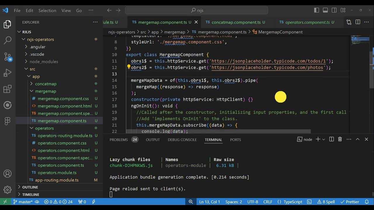 RxJS Merge map use in Angular | Rxjs in telugu | Angular in telugu - YouTube