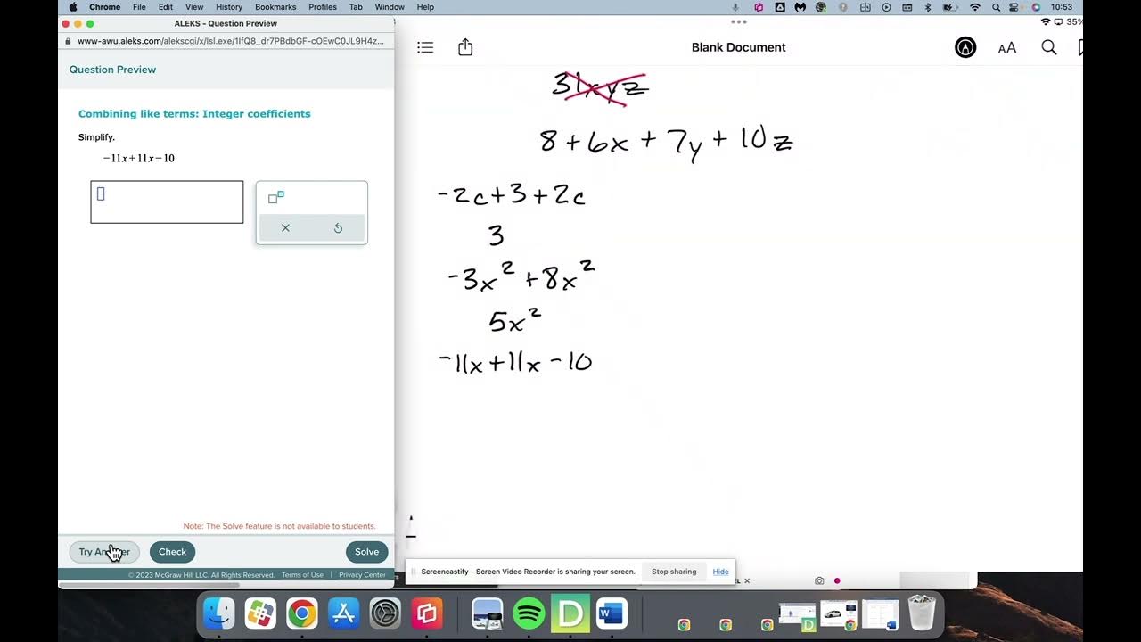 Combining Like Terms: Integer Coefficients - YouTube