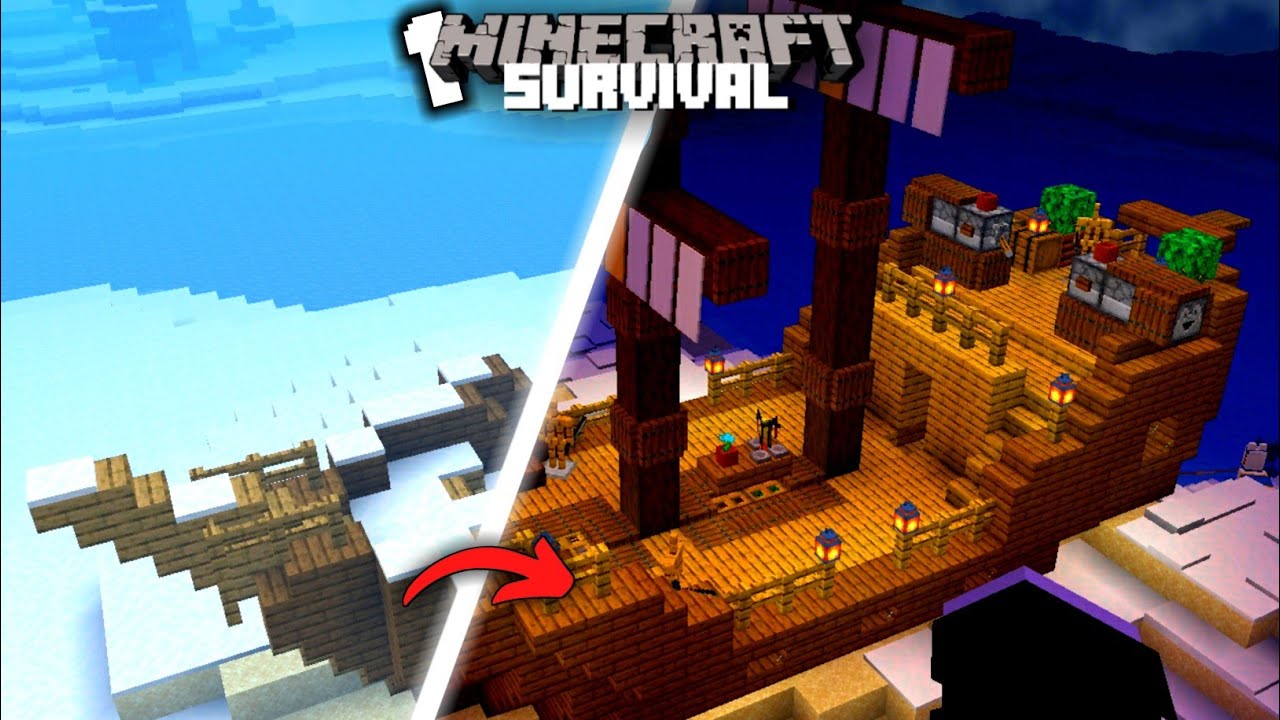 Ep - 1 I Transformed Shipwreck Into My Base In Minecraft Pocket Edition ...