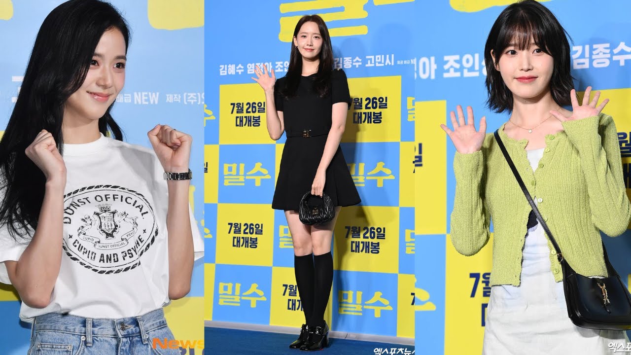 Jisoo, Yoona and IU at the VIP premiere of the movie 'Smugglers' in ...