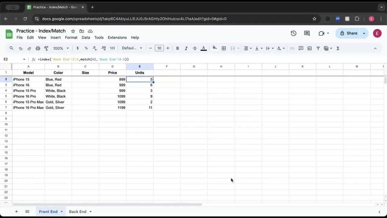 Google Sheets - Index-Match Function (Simplified) - YouTube