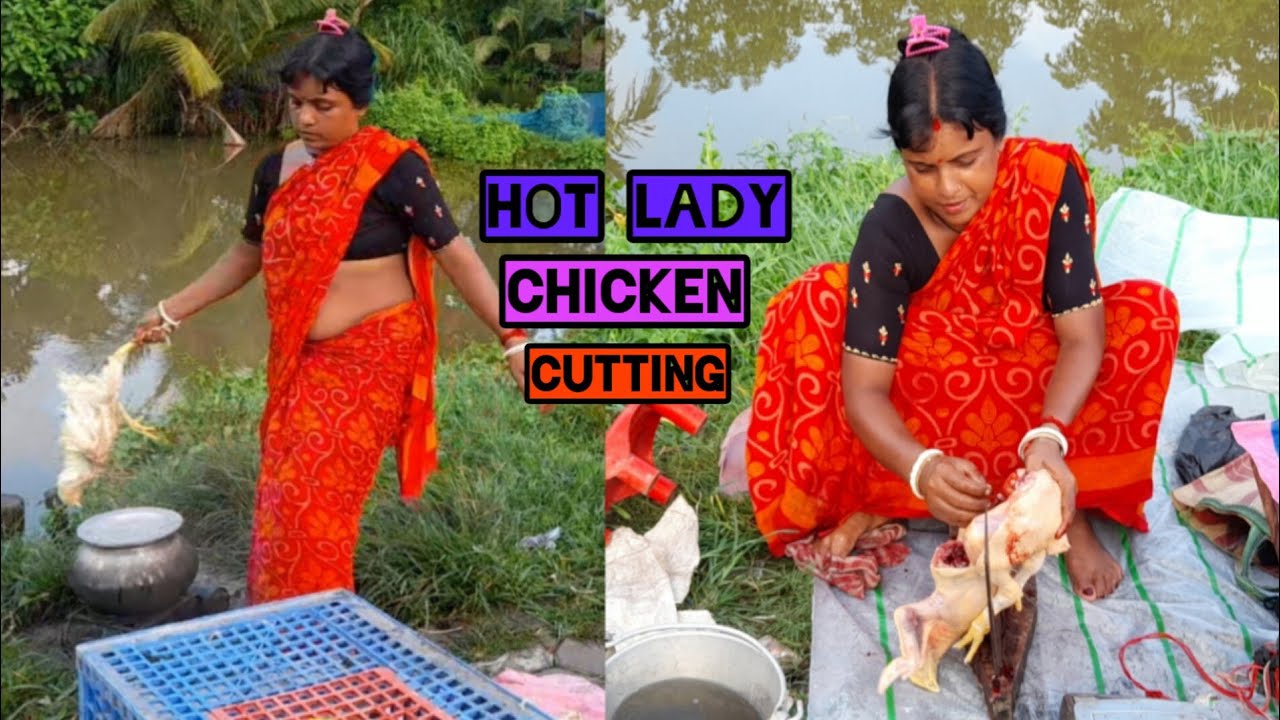 Hot Lady Chicken Cutting in Sundarban village market!! beautiful women ...