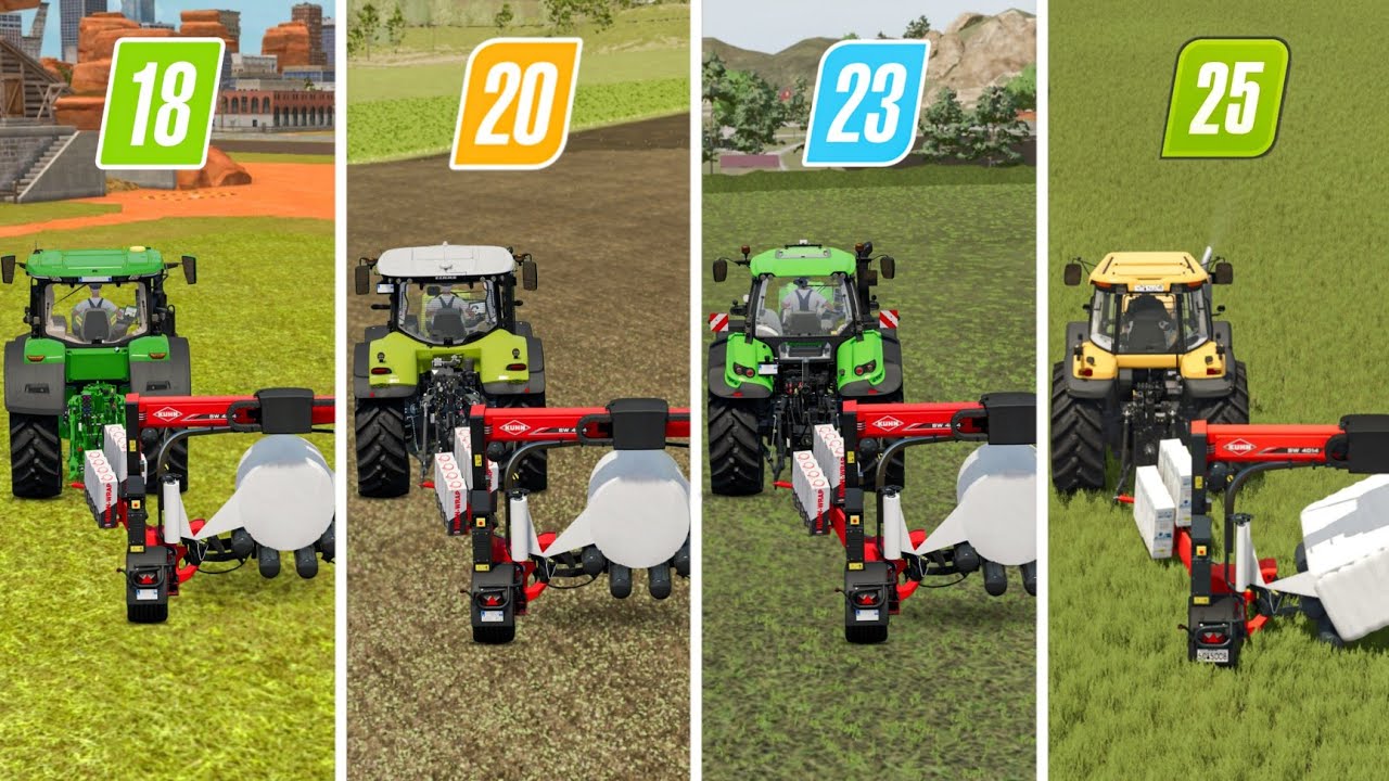 Fs18 vs Fs20 vs Fs23 vs Fs25 | Wrapping Bales | Timelapse | - YouTube