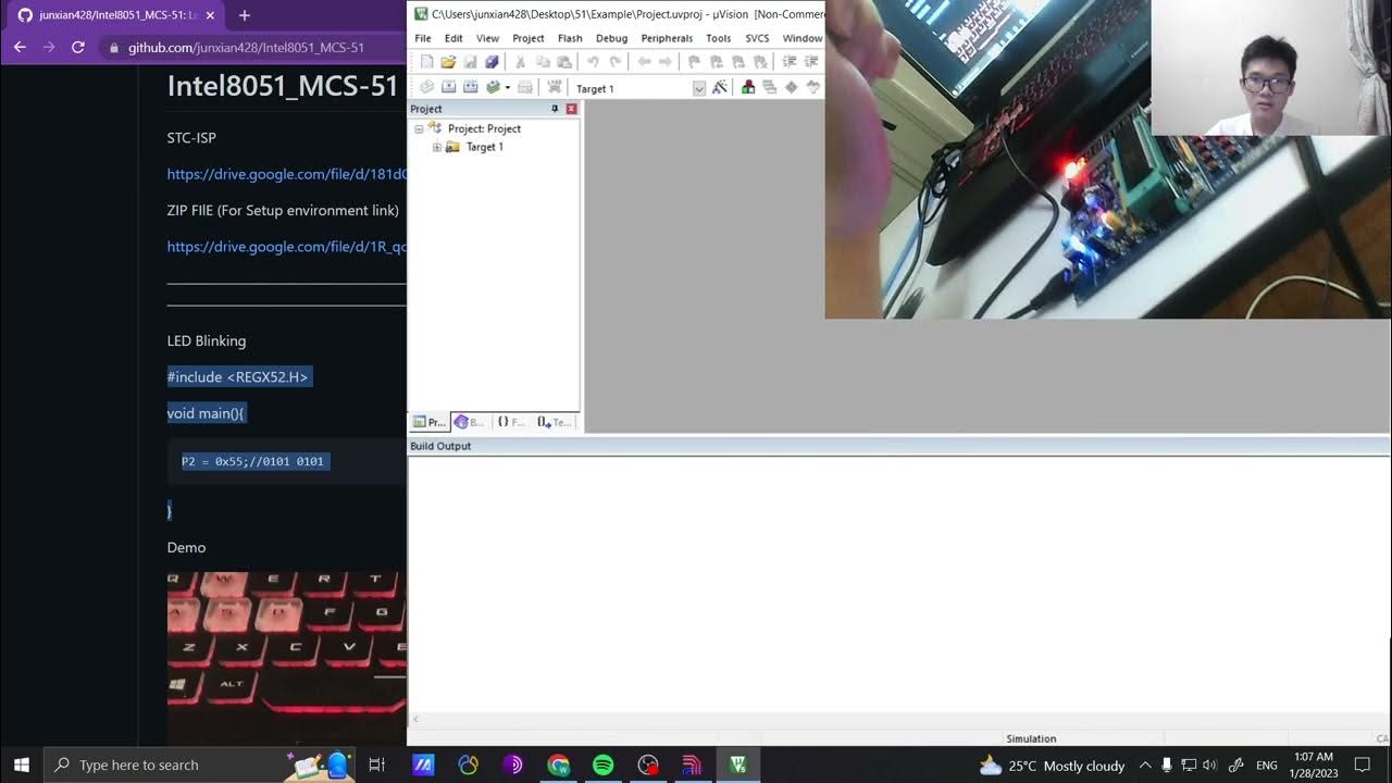 How to upload code to Intel 8051 or MCS-51 to light up LED Beginner Tutorials in Keil 5 and STC ...