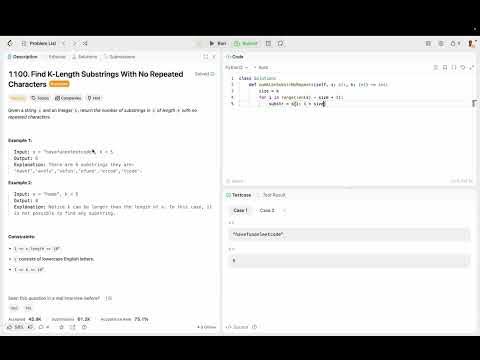 Find K-Length Substrings With No Repeated Characters - YouTube