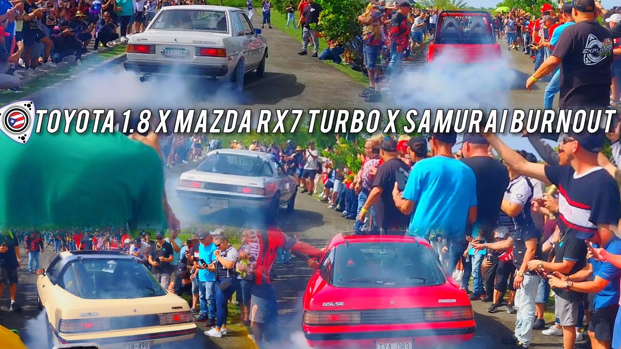Toyota 1.8 x Mazda RX7 Turbo ll x Samurai Rotary Power Burnout ...