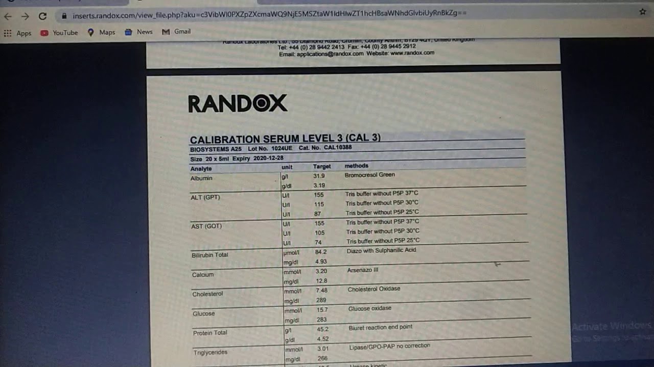 How to find Randox Calibrator & QC value? - YouTube