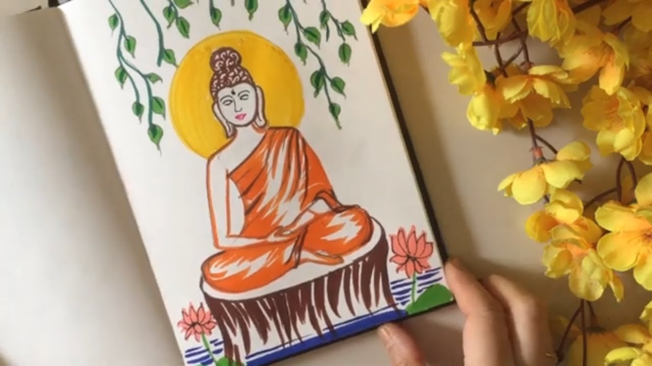 How to draw Lord Buddha meditation painting | Buddha purnima drawing ...