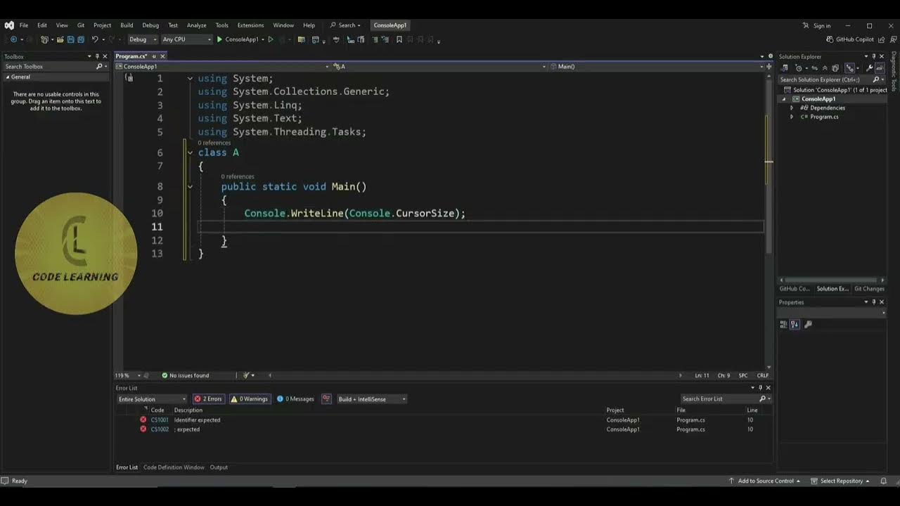 C# | Console functions 'CursorSize' | CodeLearning - YouTube