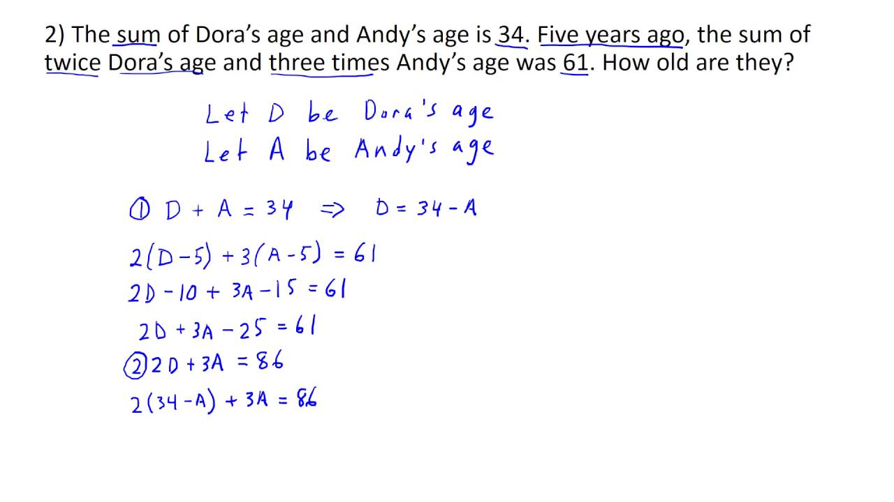 Algebra Age Problems Part 2 YouTube