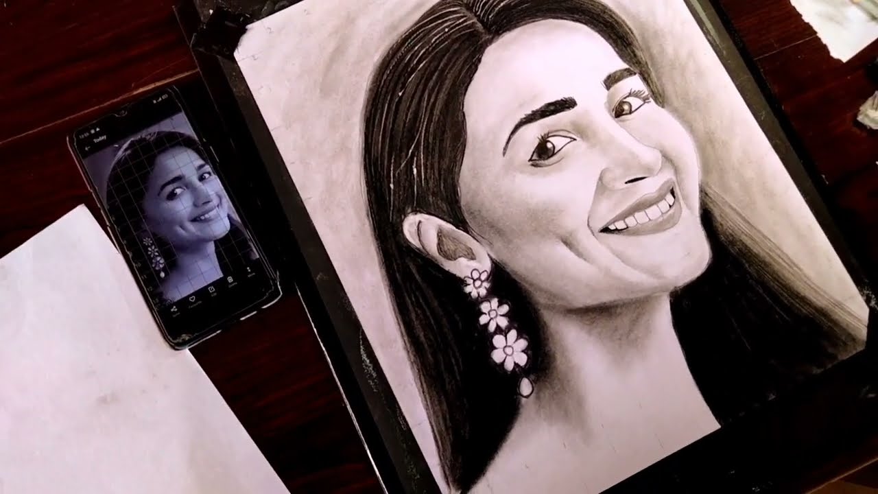 How to draw Alia bhatt portrait drawing || step by step portrait ...