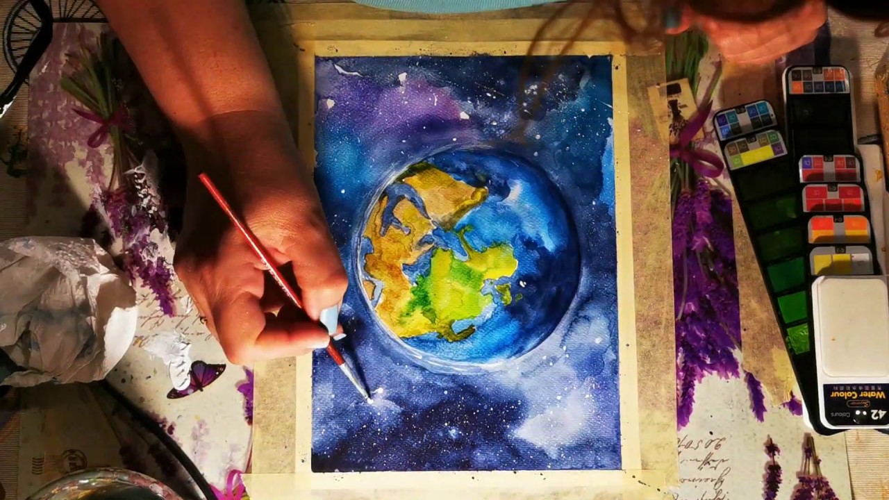 Heal The World - Planet Earth watercolor painting tutorial - YouTube
