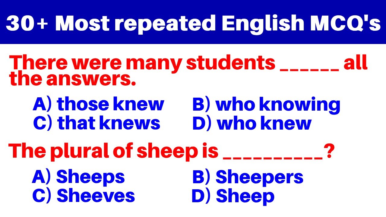 Top 30+ english mcqs with answers | english language quiz | English ...