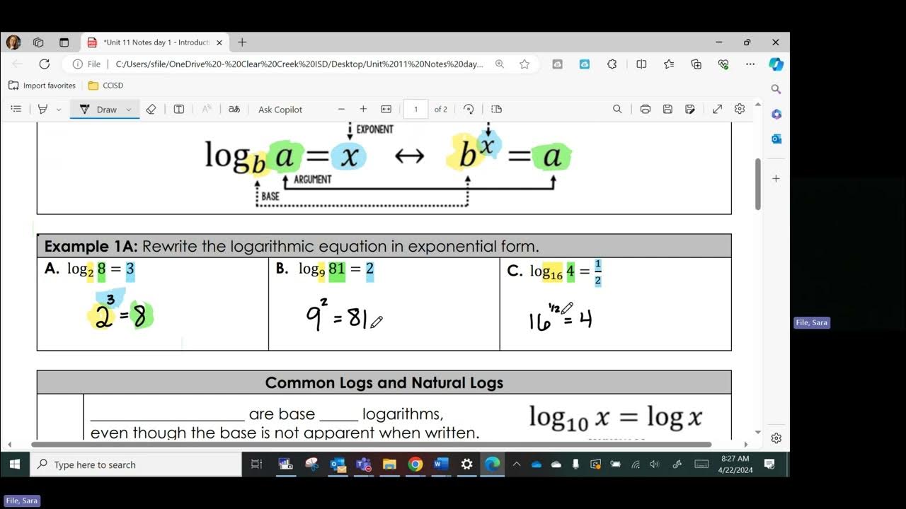 unit 11 notes day 1 intro to logs - YouTube