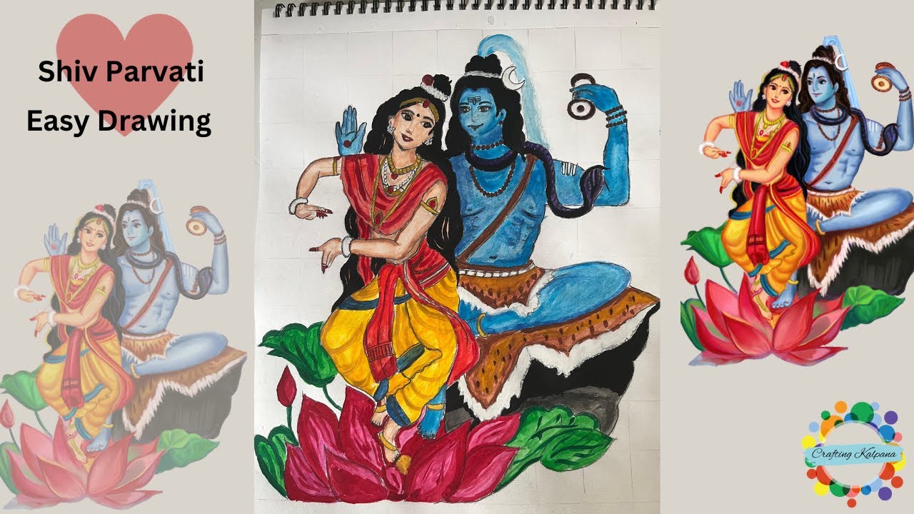 Shiv ️ Parvati Easy Drawing | Mahadev Parvati Wedding - YouTube