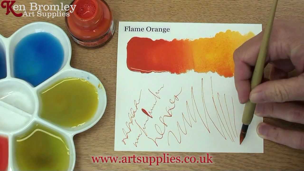 Daler Rowney FW Ink Flame Orange 687 - YouTube