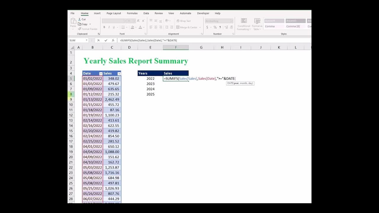 Yearly Sales Summary With Dynamic Arrays functions in Excel - YouTube