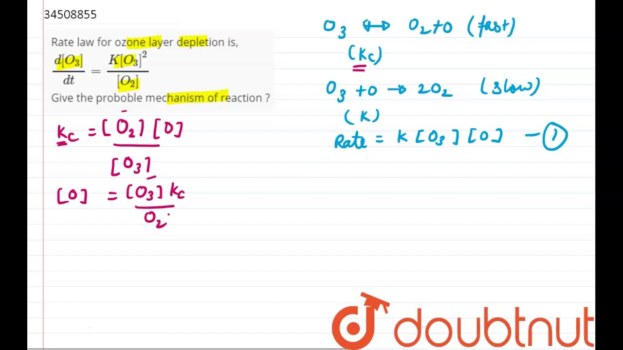 Rate law for ozone layer depletion is, `(d[O_(3)])/(dt)=(K[O_(3)]^(2 ...