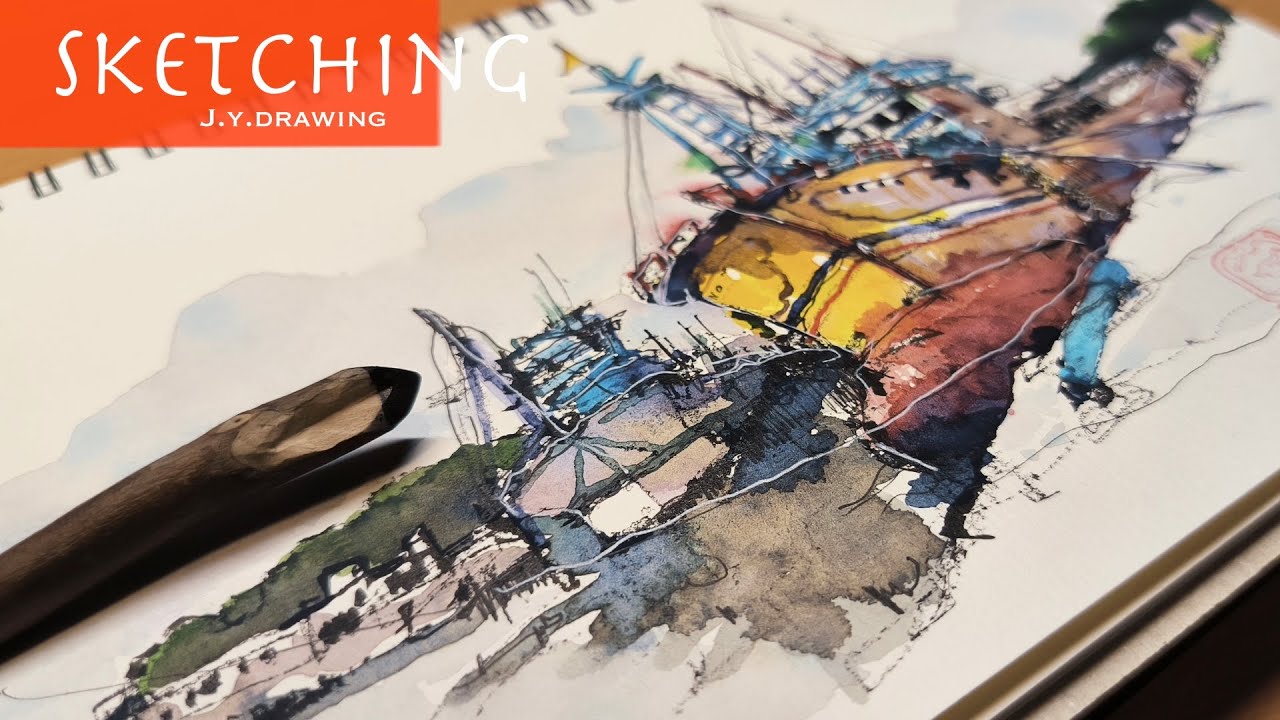 I Sketched Another Fishing Harbor | Simple Watercolor Sketch Painting ...