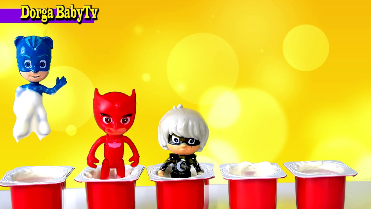 Five Little Pj Masks Jumping On the Bed Colorful Yogurt Nursery Rhymes ...