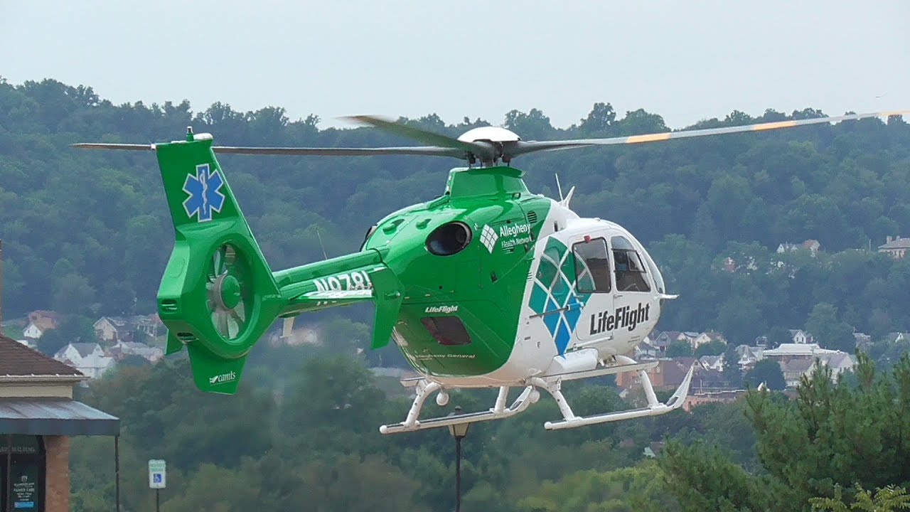 EC-135 Life Flight Helicopter. Full Sound Engine Start and Take Off ...
