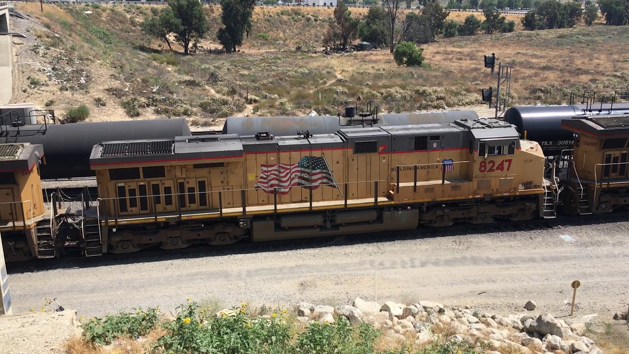 UP 7403 UP 8247 UP 5408 and UP 5376 at West Colton Switch Yard - YouTube