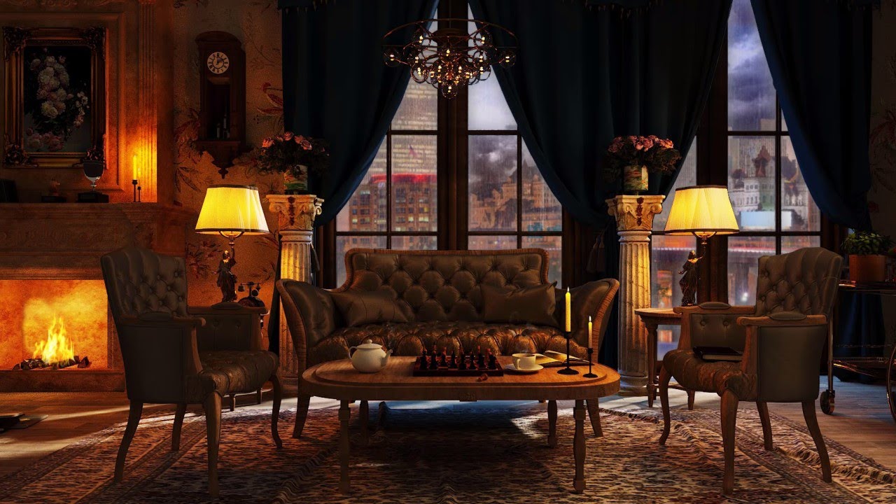 One night in a Manor House Ambience | Fireplace & Rain Sounds for ...