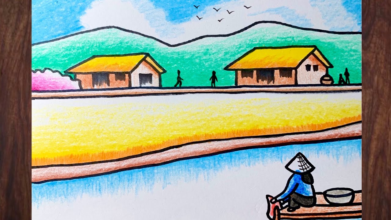 Vẽ phong cảnh ĐỀ TÀI QUÊ HƯƠNG EM | how to draw topic my countryside # ...