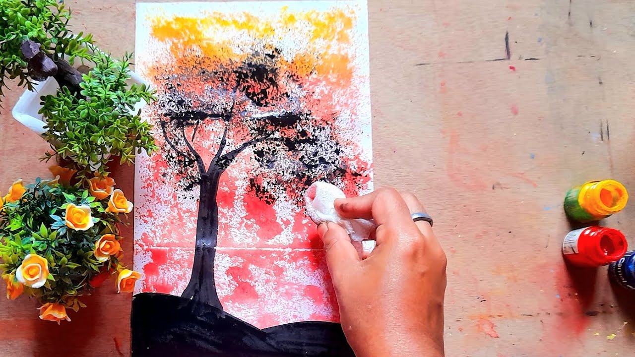Painting using sponge || sponge painting ideas || easy drawing with ...