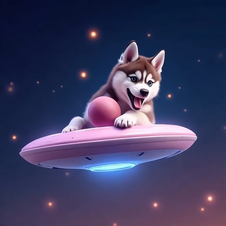 Husky puppy playing with ball on a flying saucer in outer space🪐哈士奇小狗在外 ...