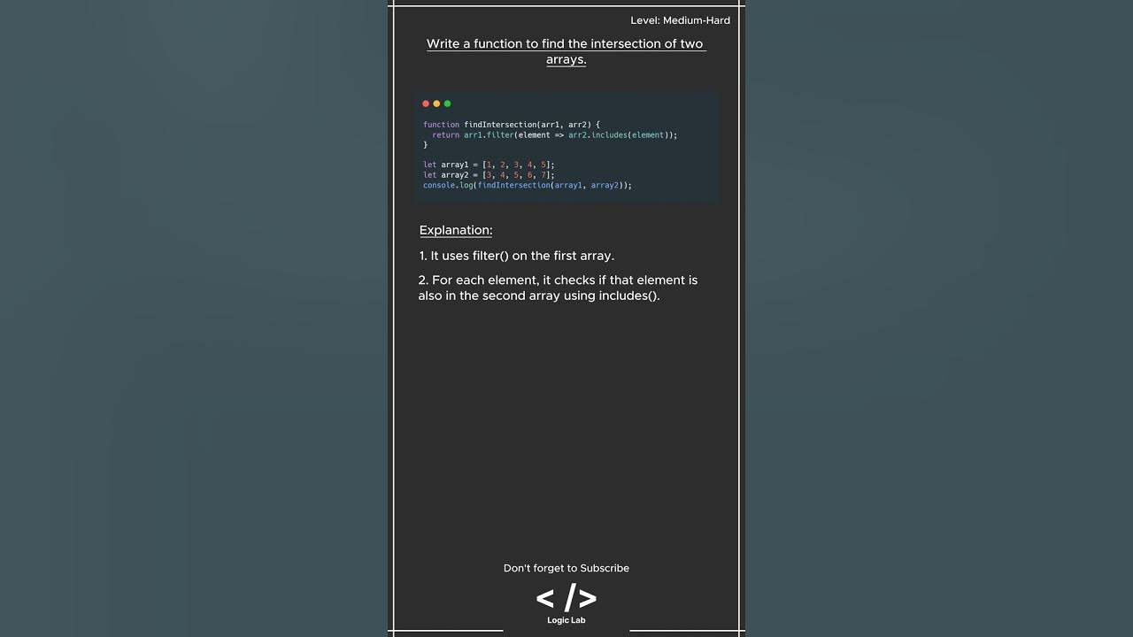 JavaScript Interview Question: Challenge 6 - Find Intersection of Two Arrays #js #javascript ...