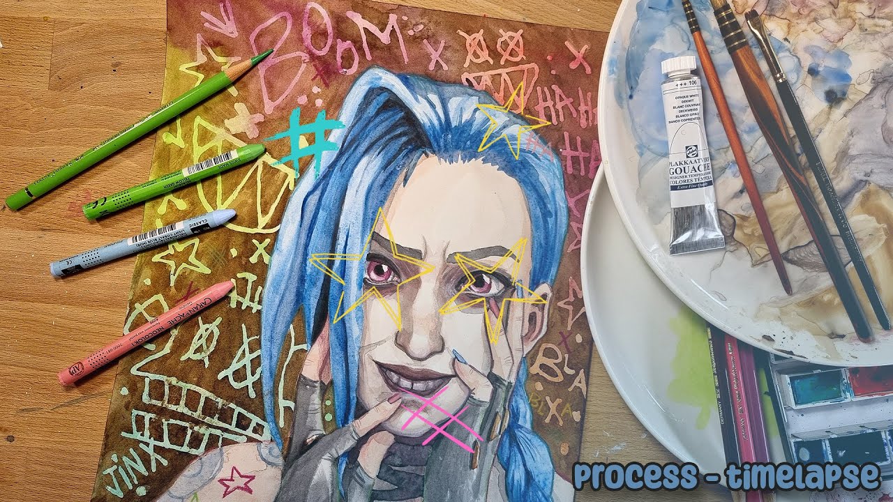 Painting Jinx From Arcane - Mixed Media Portrait Painting - YouTube