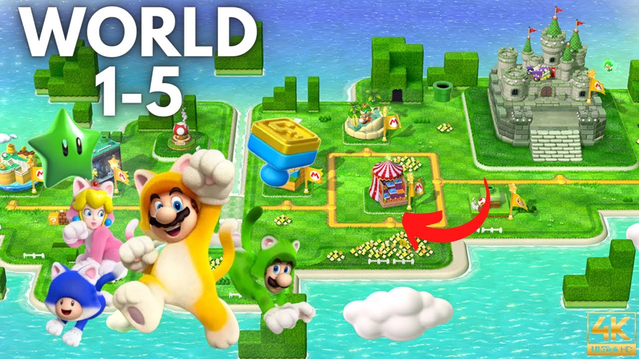 Super Mario 3D World 1-5 Switch Scramble Circus ALL Green Stars Guide ...